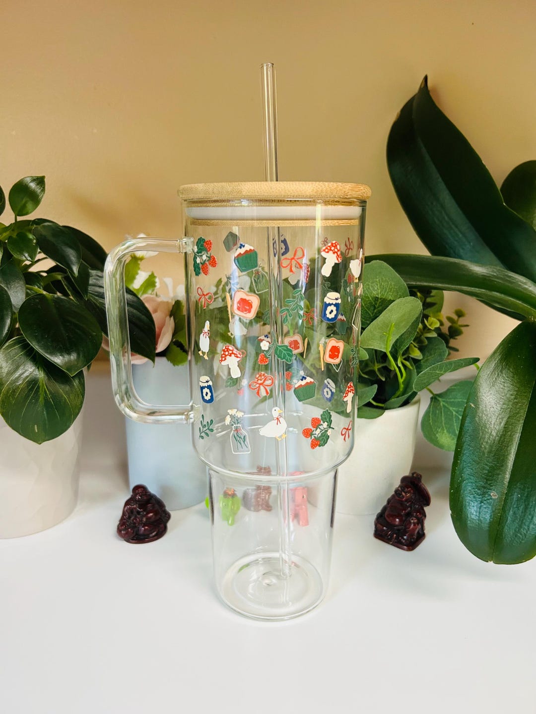 40oz Glass Tumbler With Handle, Cottagecore Aesthetic Cup, Country ...