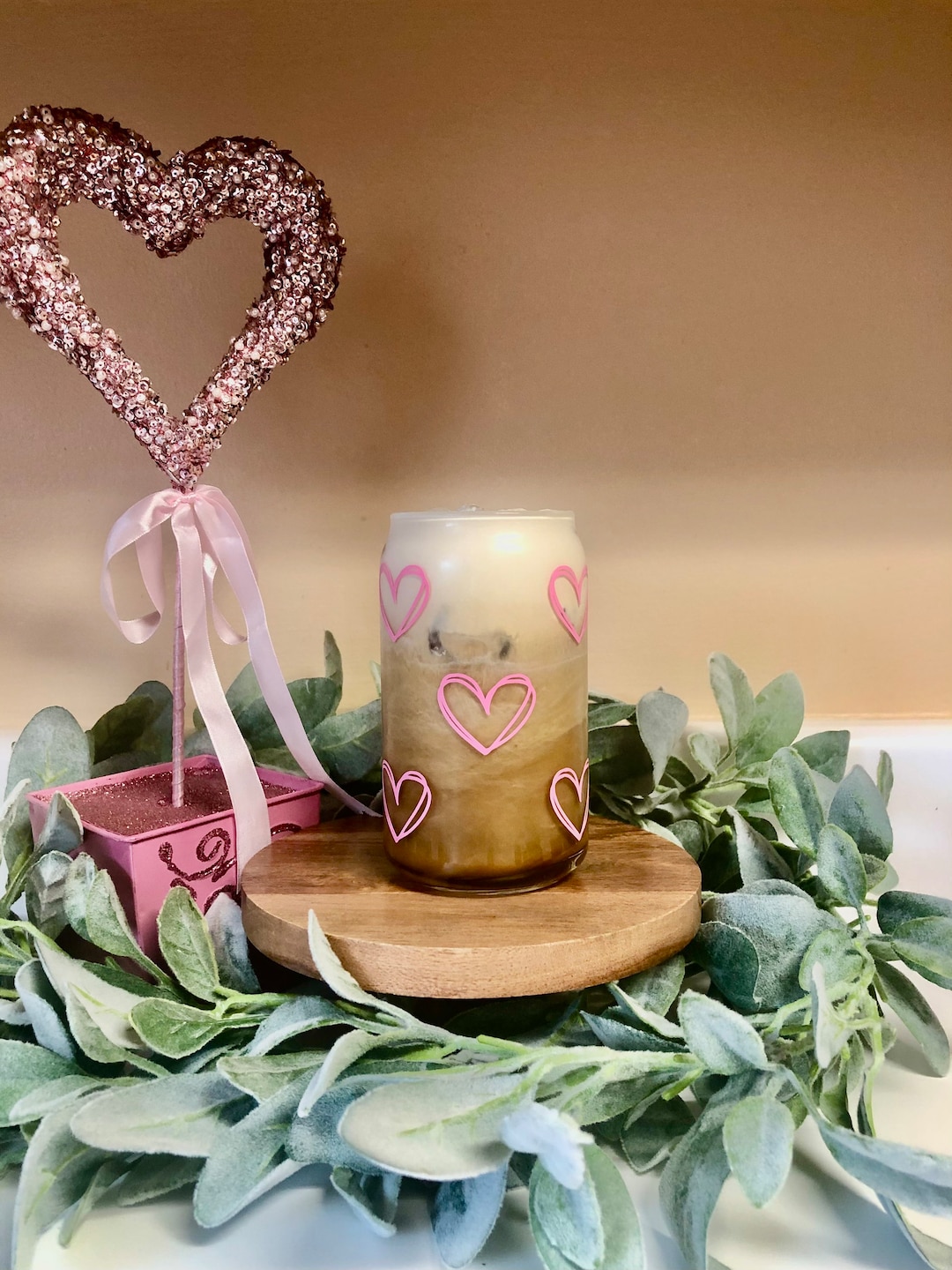 Heart Glass Cup, Pink Heart Iced Coffee Cup, Heart Matcha Cup, Pink ...