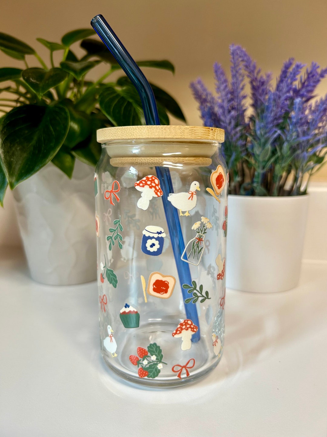 Cottagecore Iced Coffee Glass Cup, Cottagecore Aesthetic Cup, Cottage ...