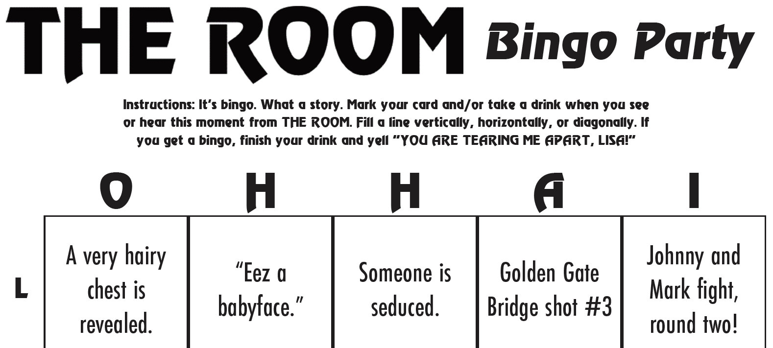 THE ROOM Bingo Party Cards – 96 Printable Cards as Pdfs for In-person ...