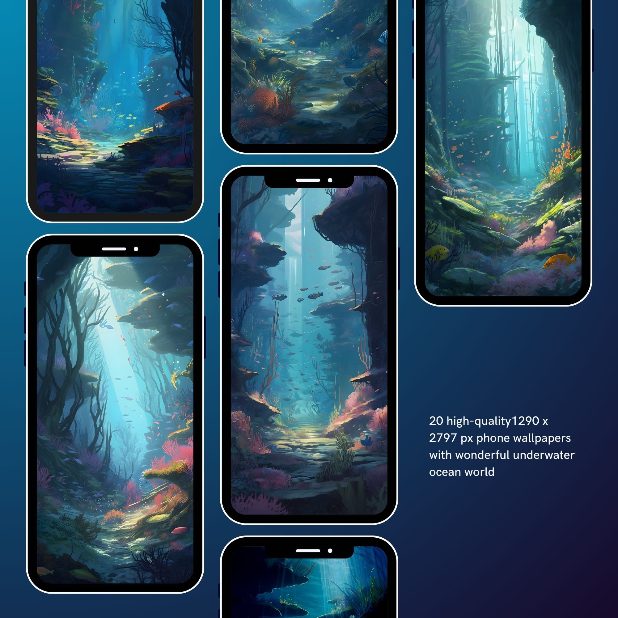 20 Aesthetic Ocean Phone Wallpapers | Digital Download | Scuba Diver ...