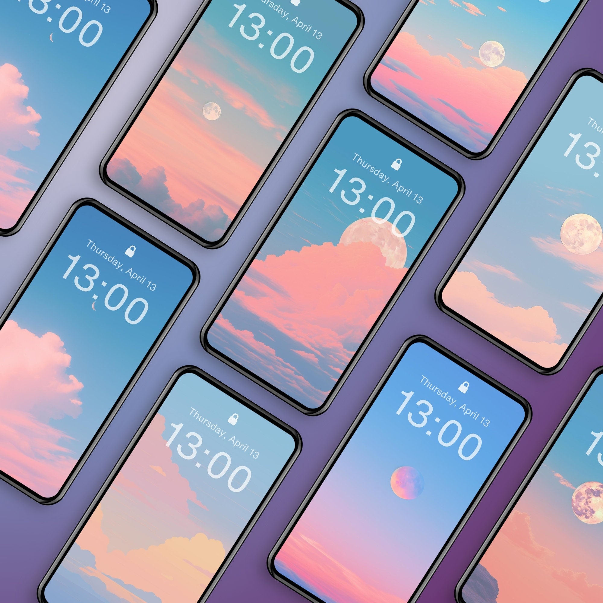 Pastel Moon Sky: 20 Aesthetic Digital Phone Wallpapers | Moonlit Pastel ...