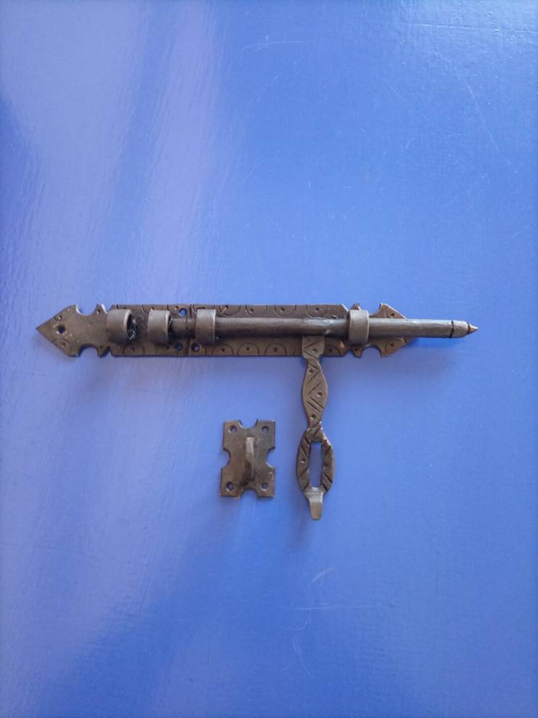 Black Wrought Iron Bolt.rustic Door Latch.handmade Iron .on the Back ...