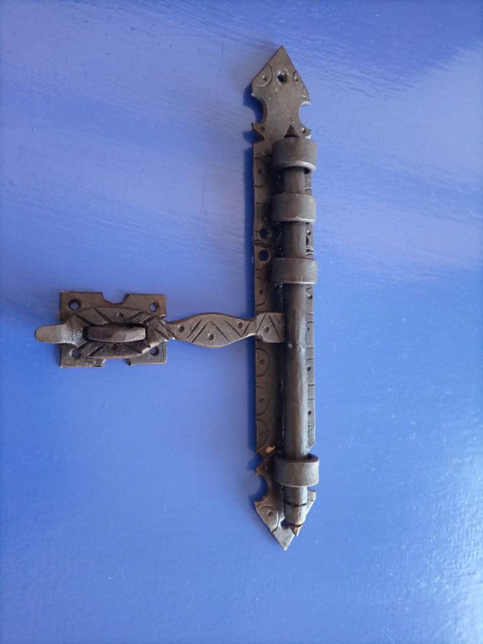 Black Wrought Iron Bolt.rustic Door Latch.handmade Iron .on the Back ...