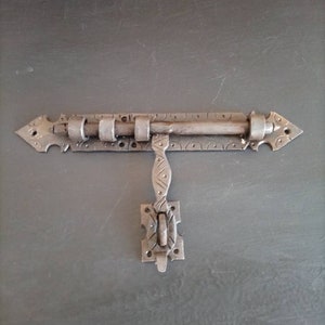 Black Wrought Iron Bolt.rustic Door Latch.handmade Iron .on the Back ...