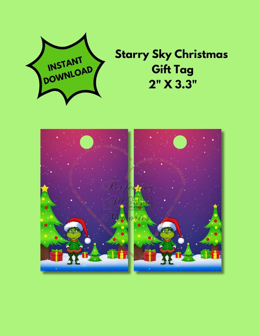 Gift Tag Green Printable Holiday Gift Tag to Download Stocking - Etsy