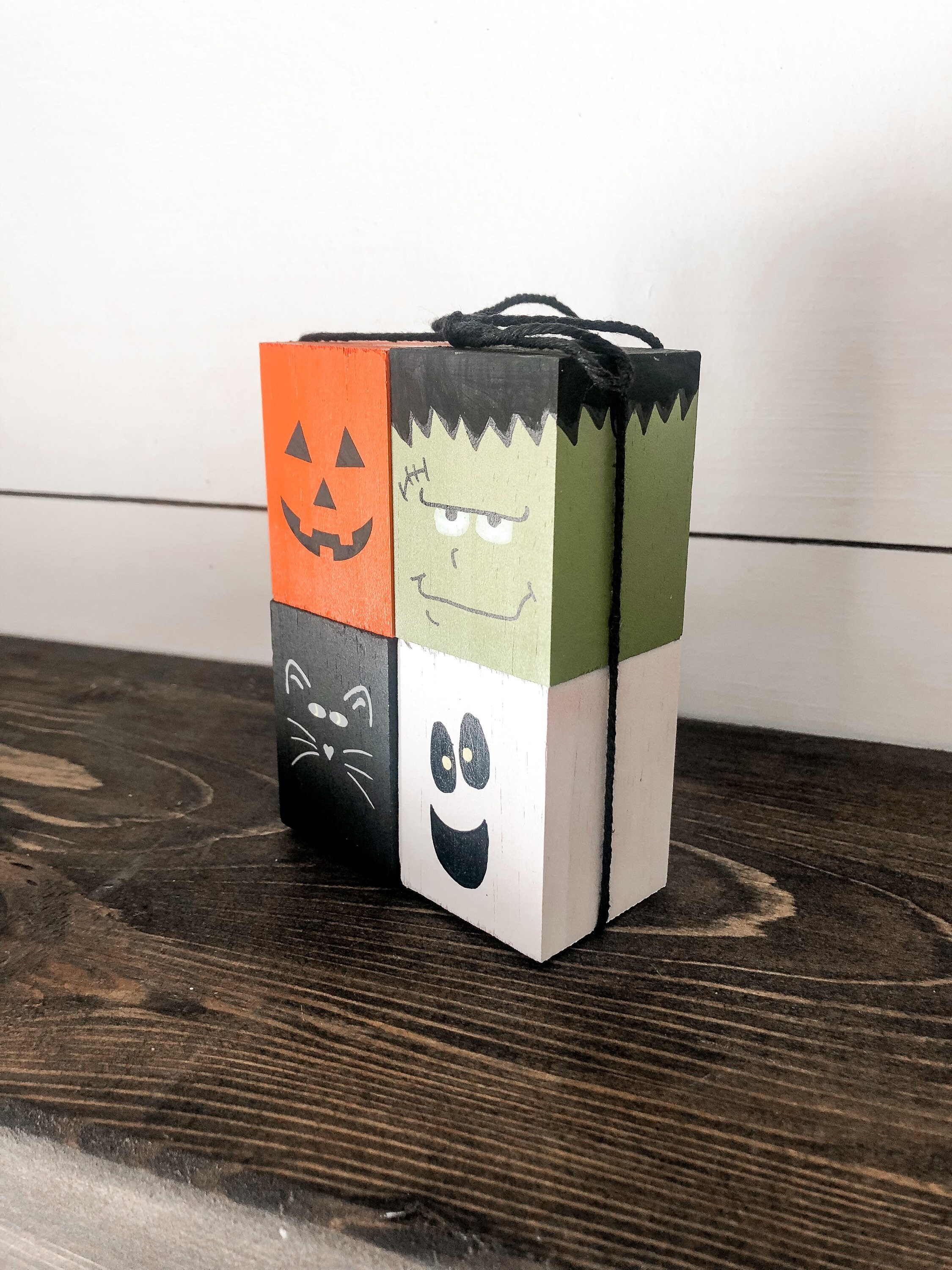 Wooden Halloween Blocks, Set of 4: Frankenstein, Pumpkin, Black Cat ...