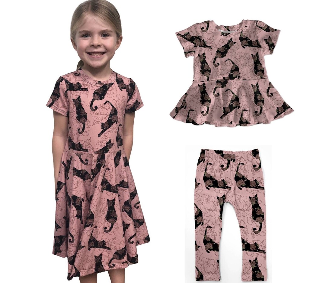 Floral Cat Dress for Girls, Whimsigoth Dress, Cat Leggings, Peplum Top ...