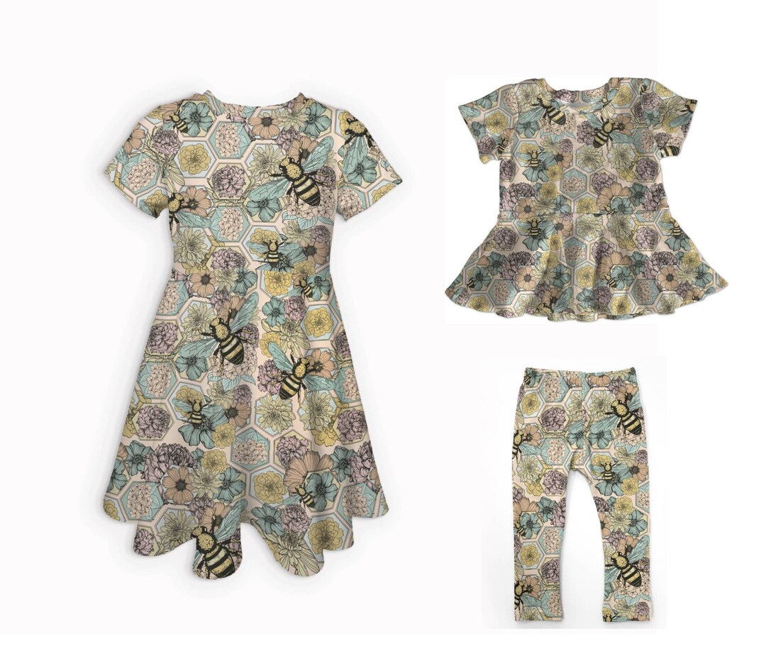Honey Bee Dress Toddler Girl Summer Clothes, Peplum Shirt, Bumble Bee ...