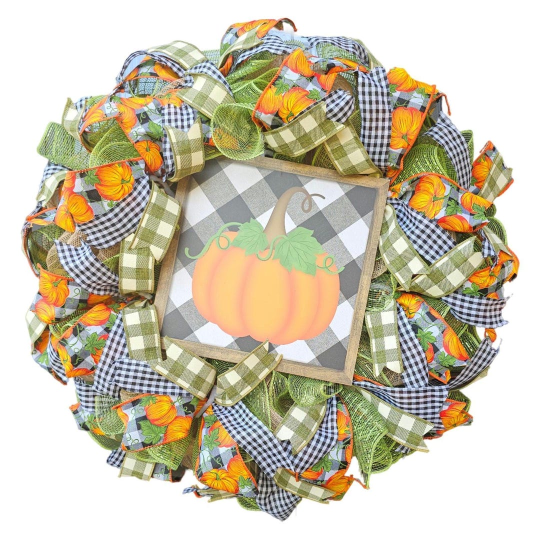 Fall Pumpkin Buffalo Plaid Deco Mesh Wreaths for Front Door/fall Wreath ...