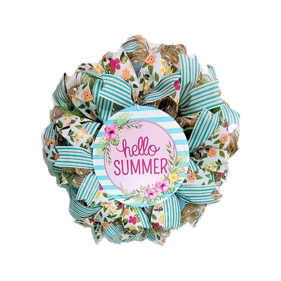 Hello Summer Wreath, Blue Wreath, Front Door Wreath, Blue Summer Door ...