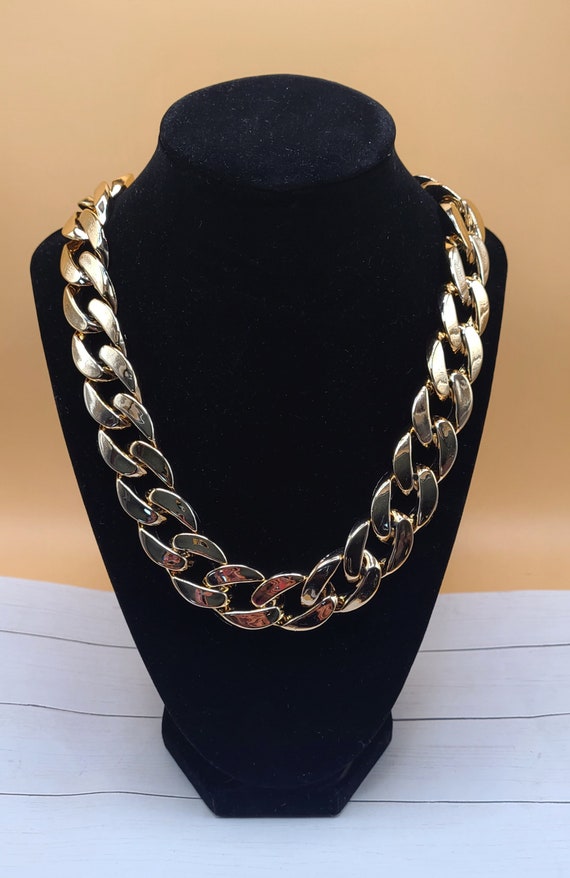Vintage Large Chunky Fake Gold Chain Necklace - Gem