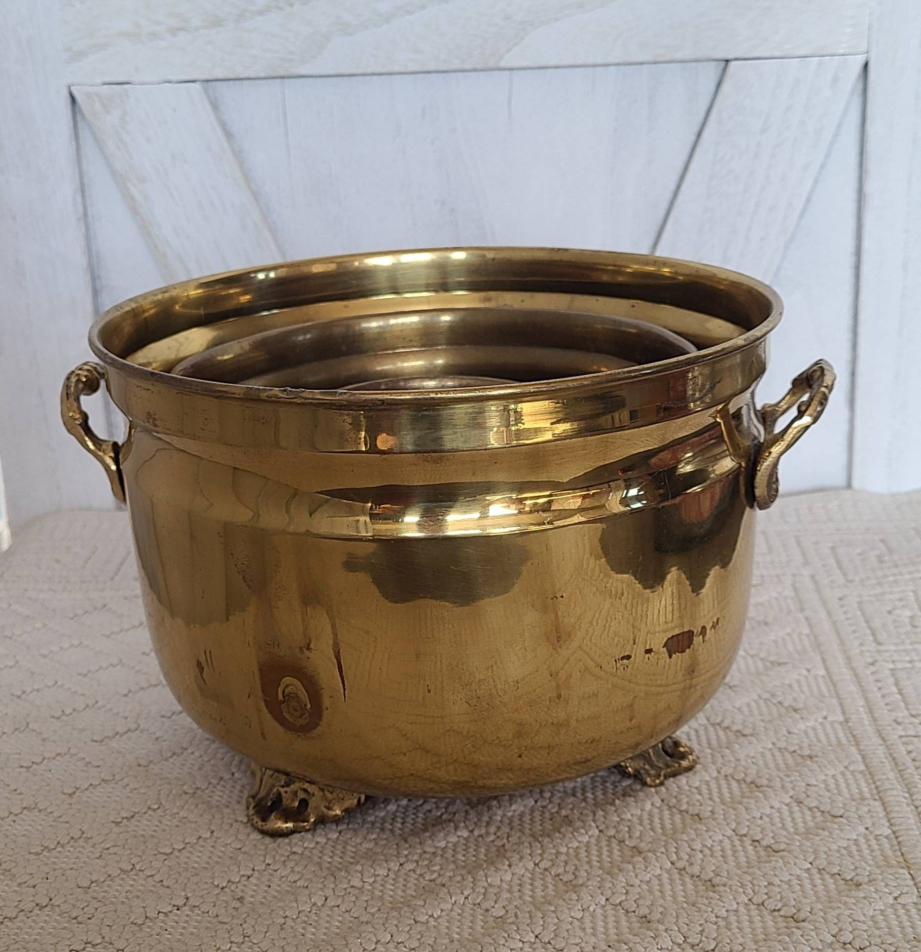 Set of 3 Vintage Brass Pots - Etsy
