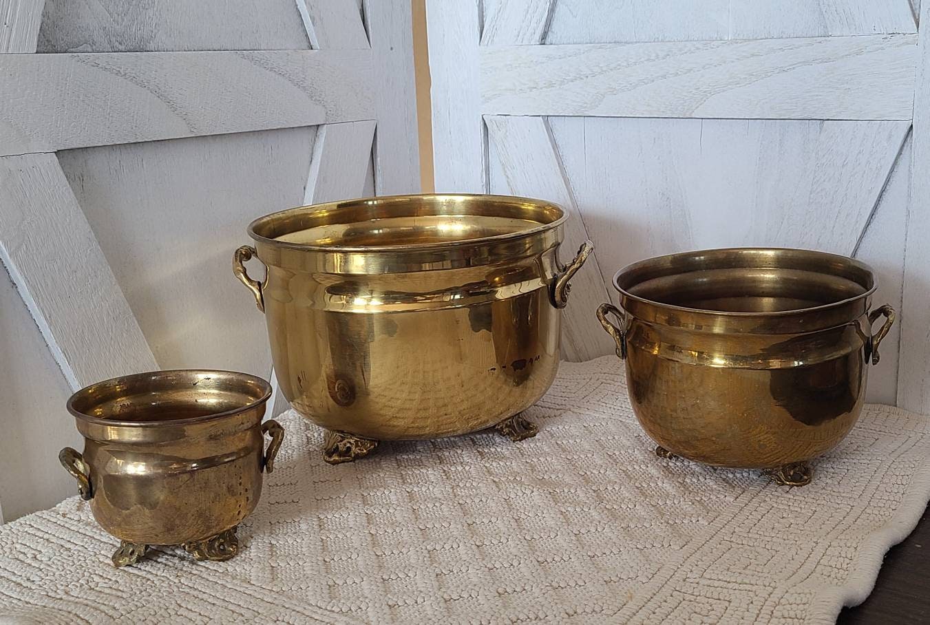 Set of 3 Vintage Brass Pots - Etsy