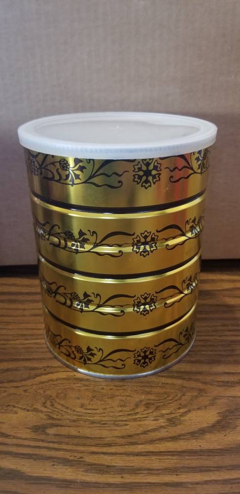 Vintage Gold Coffee Can With Black Decorative Design. - Etsy