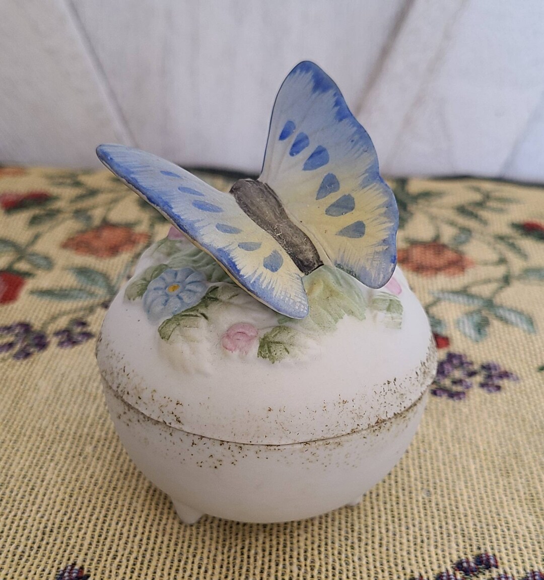 Vintage Trinket Dish With Butterfly Decoration on the Lid. - Etsy