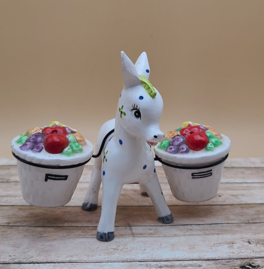 Vintage Donkey Carrying Fruit Baskets Salt and Pepper Shakers - Etsy