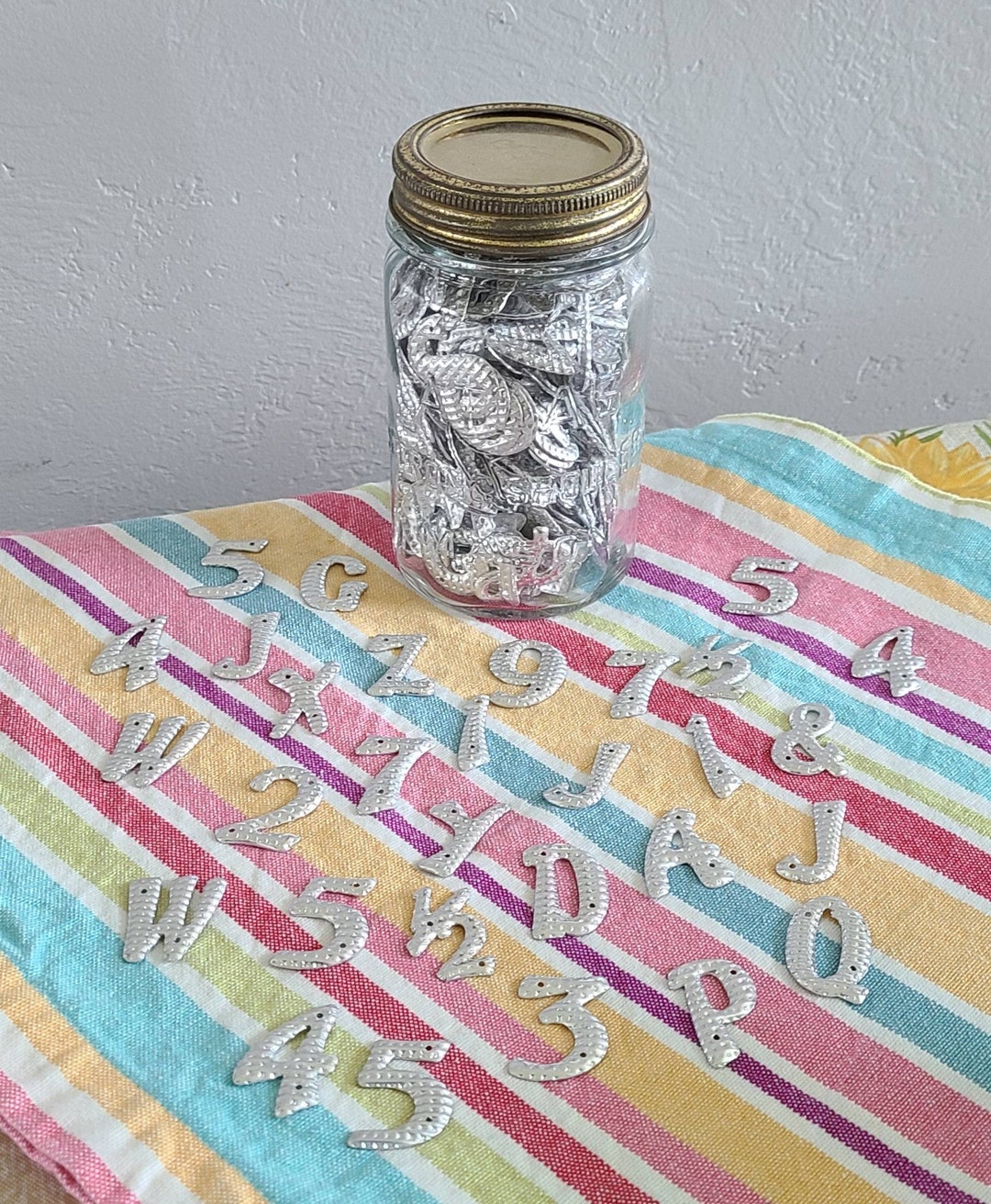Mason Jar Jammed Full of 1.25" Metal Nail on Letters and Numbers. - Etsy