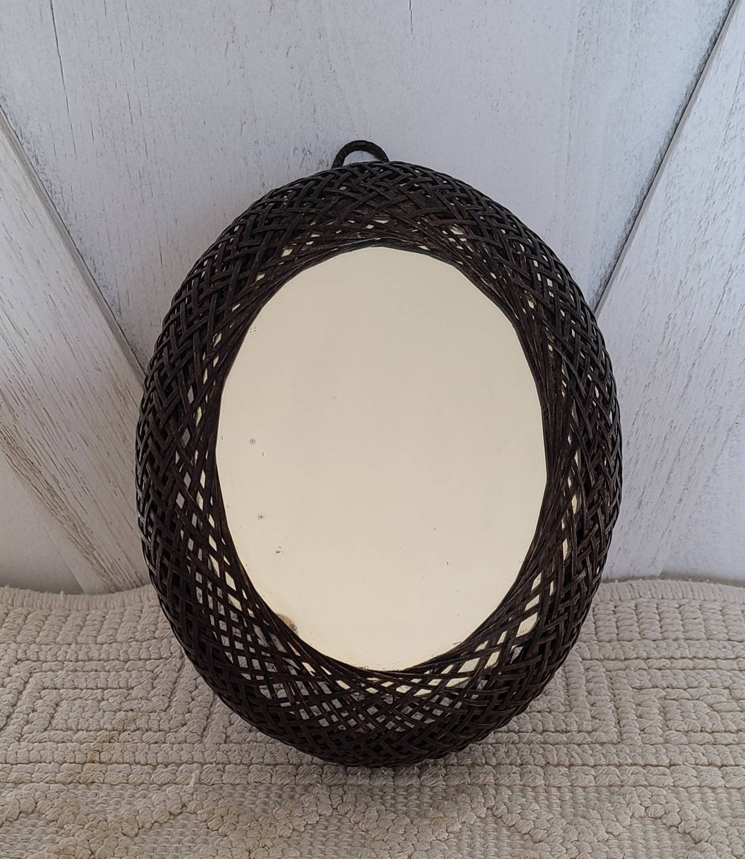 Vintage Mirror Framed in Wicker Basket - Etsy