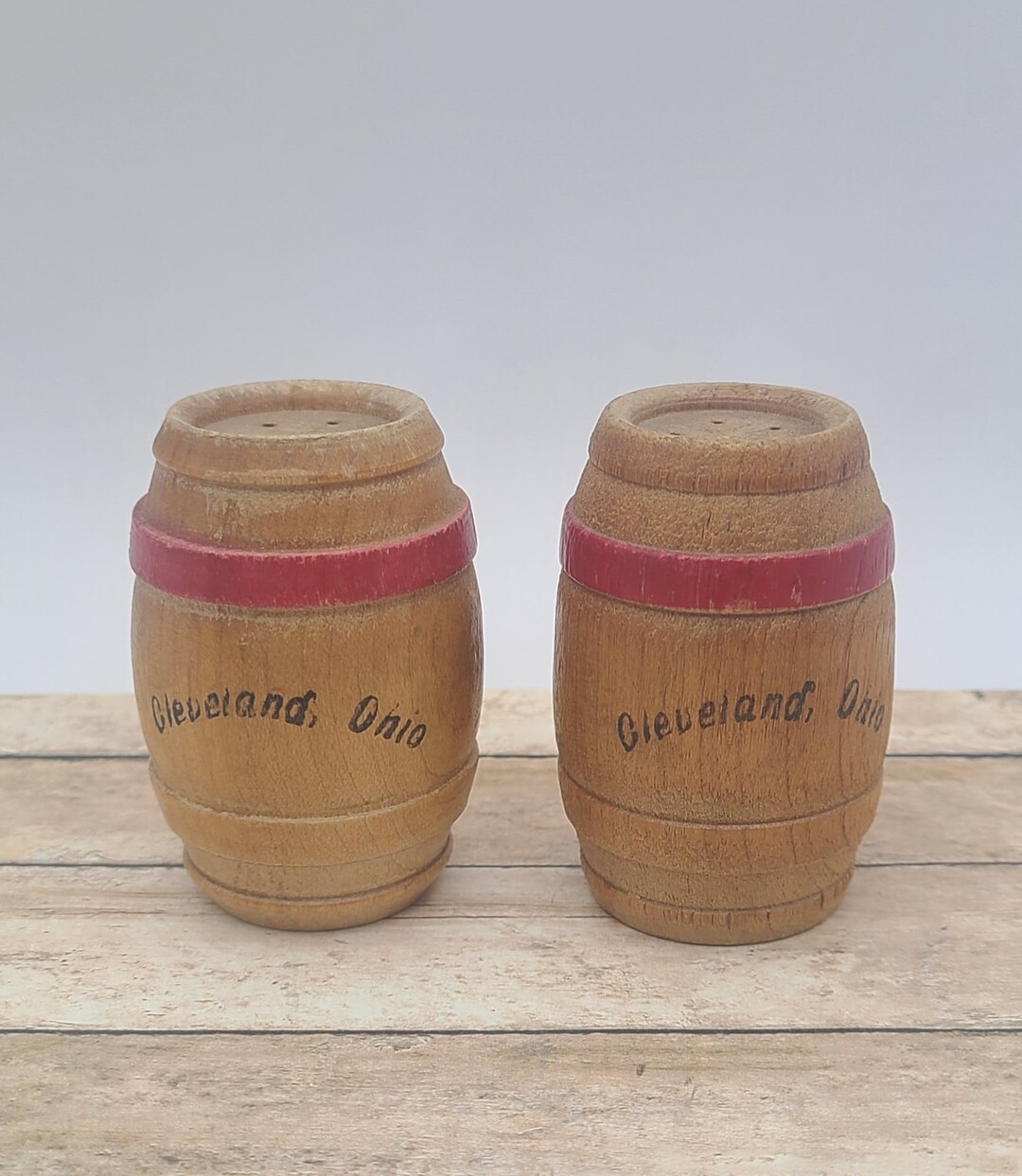 Vintage Wooden Barrel Salt and Pepper Shakers - Etsy