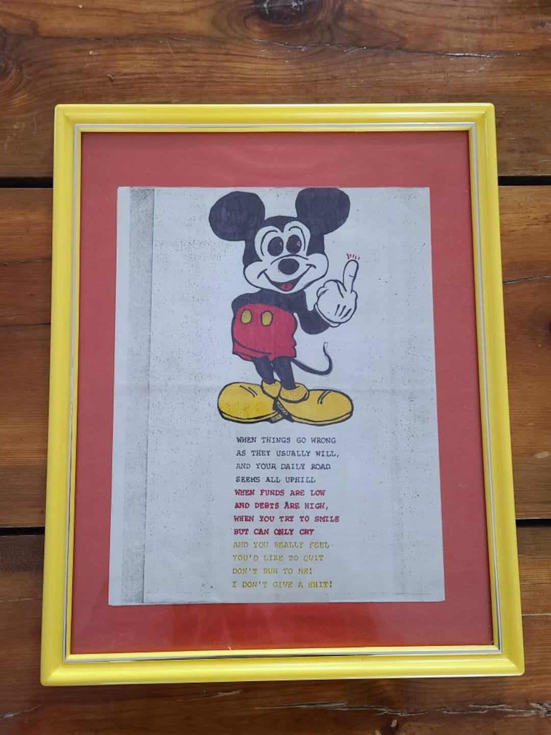 Framed Photo Copy of a Mickey Mouse Sketch With a Cute Poem Written ...