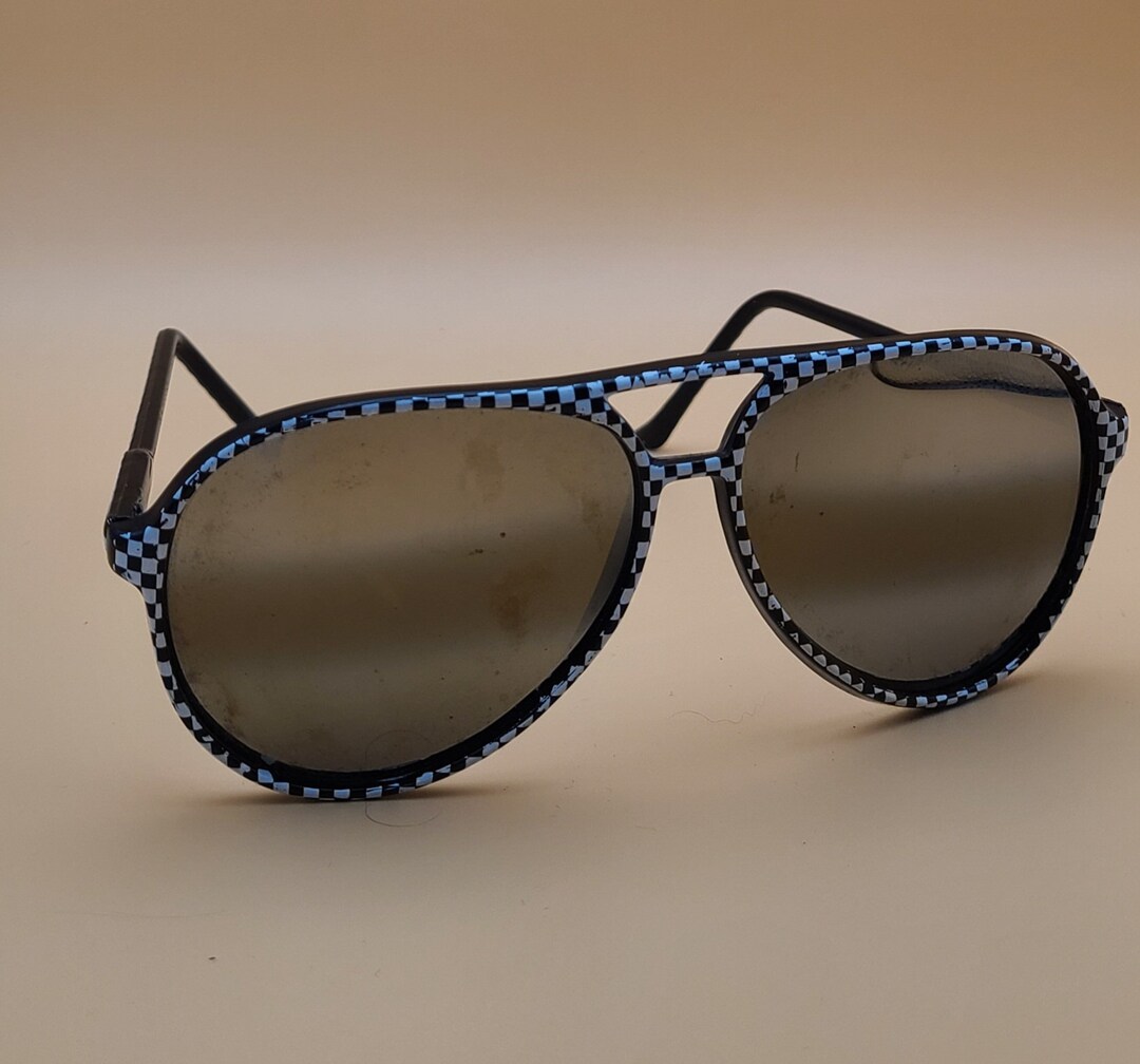 Vintage Black and White Checkered Sunglasses - Etsy