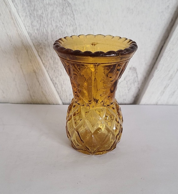 Vintage Miniature Amber Glass Vase. - Etsy
