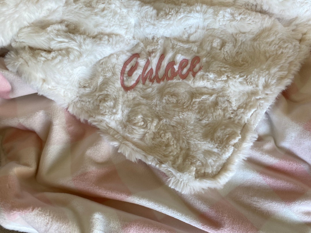 Pink Check Minky Blanket, Personalized Baby Blanket, Embroidered Baby ...