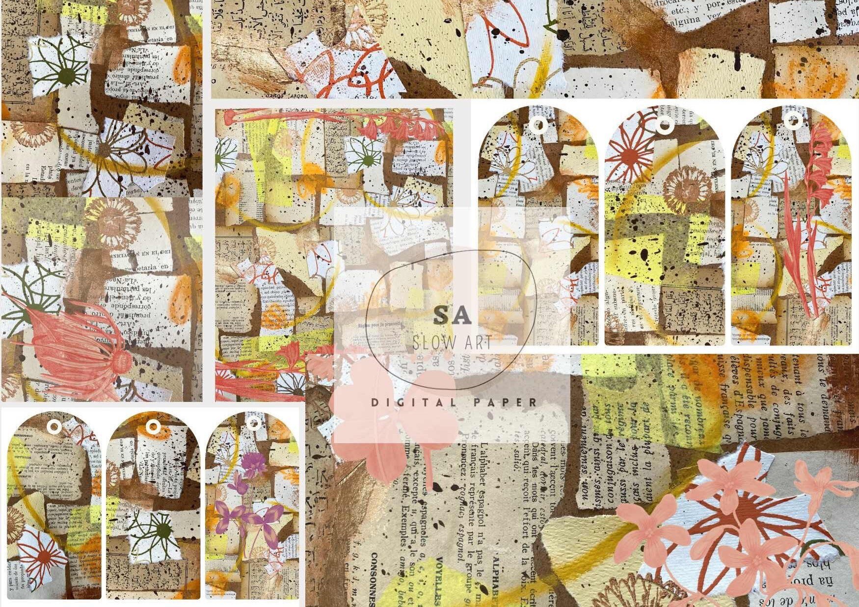 Grunge, Floral Digital Paper. Collage Backgrounds. Masterboard With ...