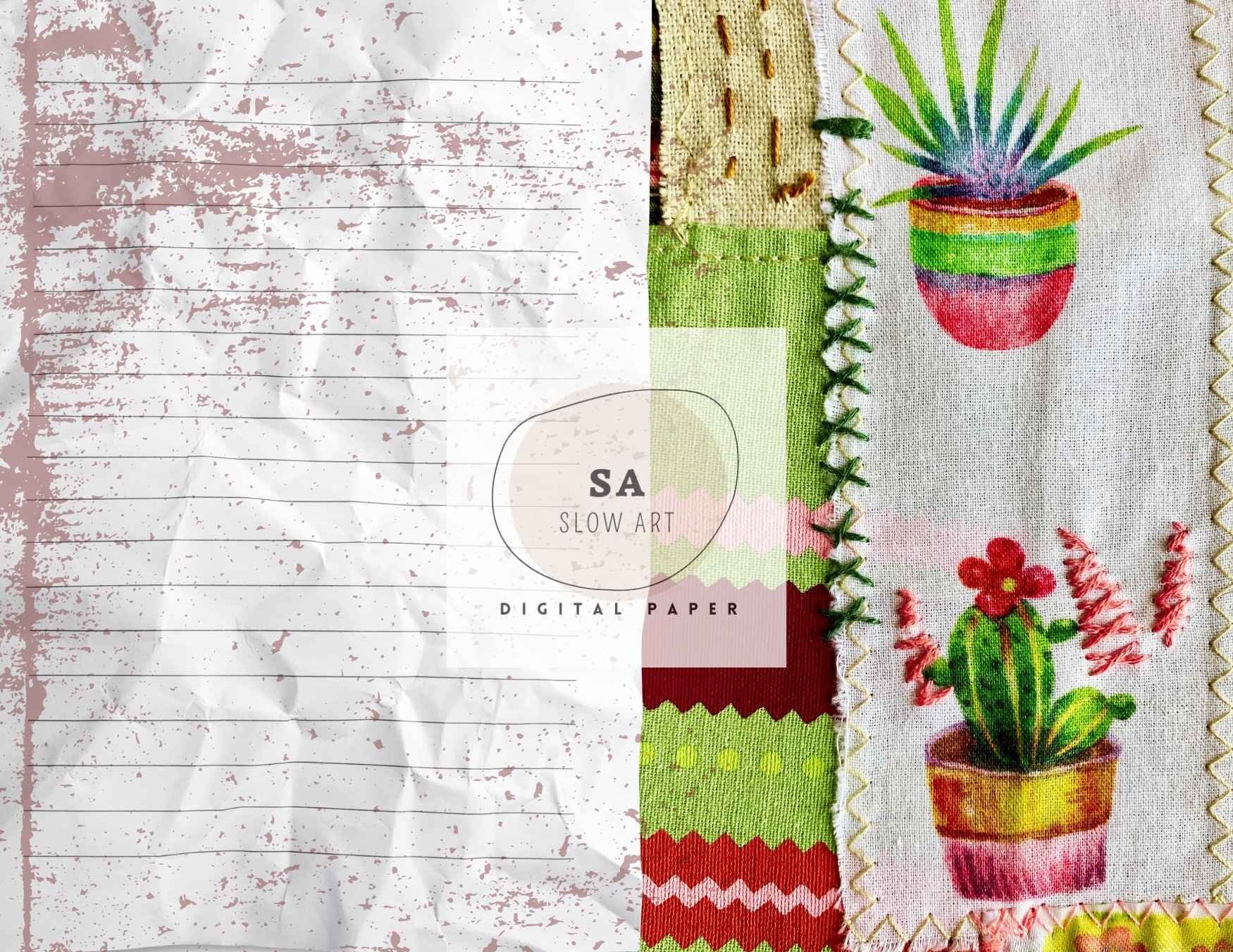 Green, Pink Flowers, Digital Printable Paper, Instant Download. Textile ...