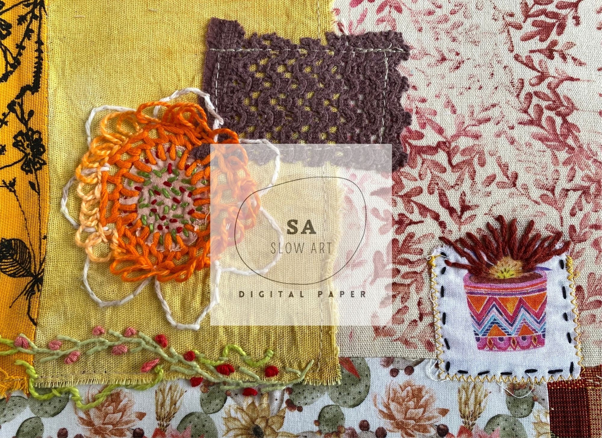 Floral Digital Paper Pack. Bird Themed Embroidery. Slow Stitch, Collage ...