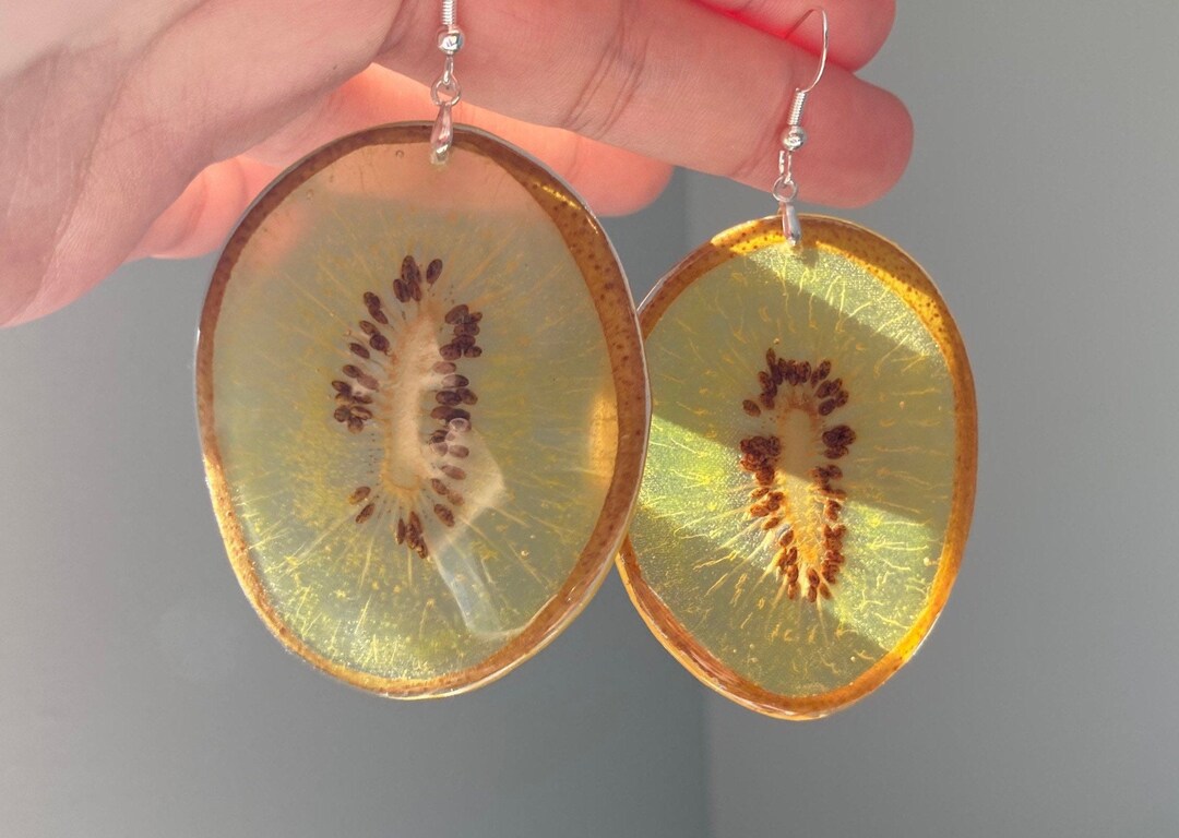 Golden Kiwi Real Fruit Resin Earring /handmade Jewelry/halloween Season ...