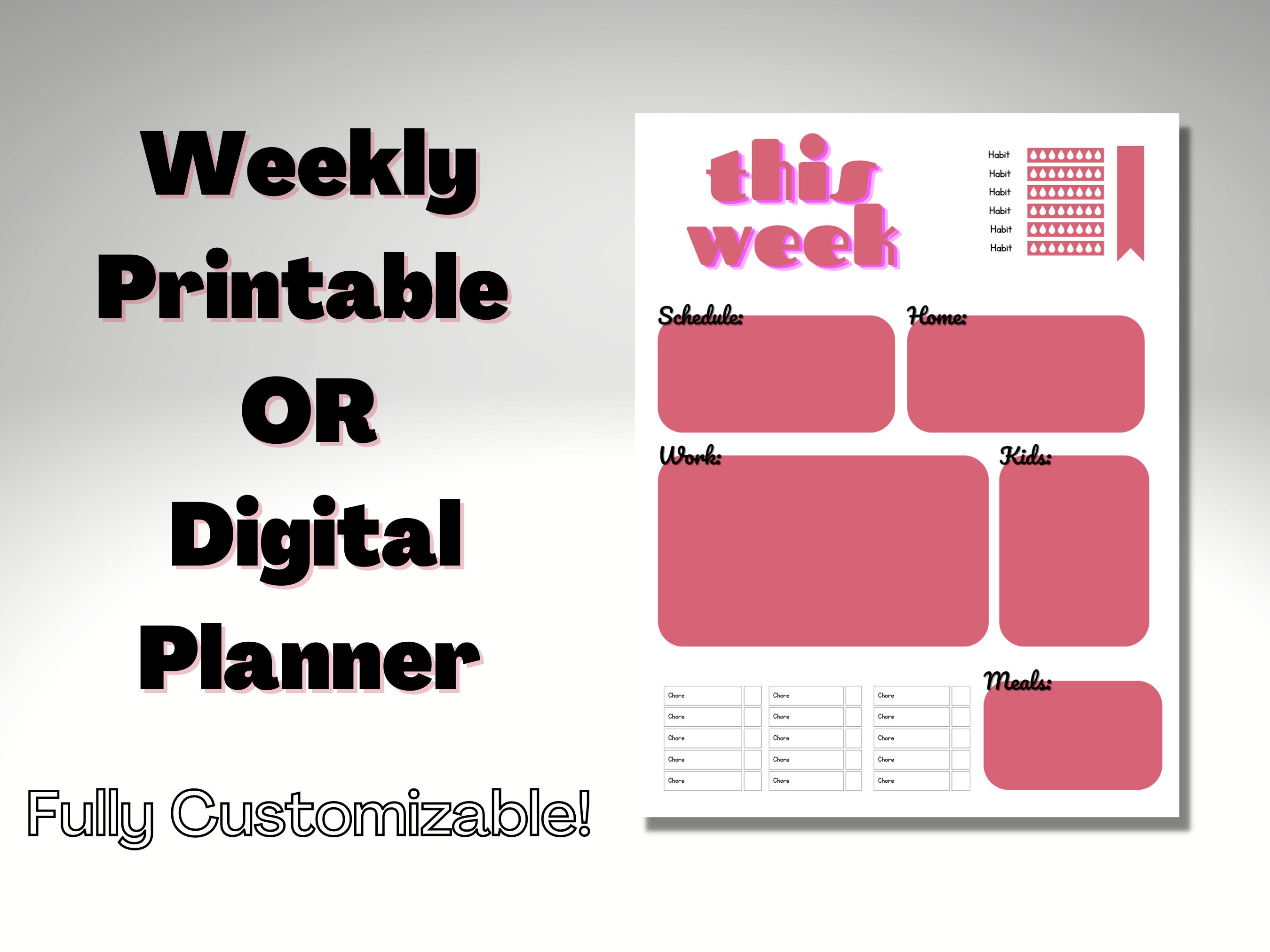 Weekly Planning Page - Printable or Digital Download - Etsy