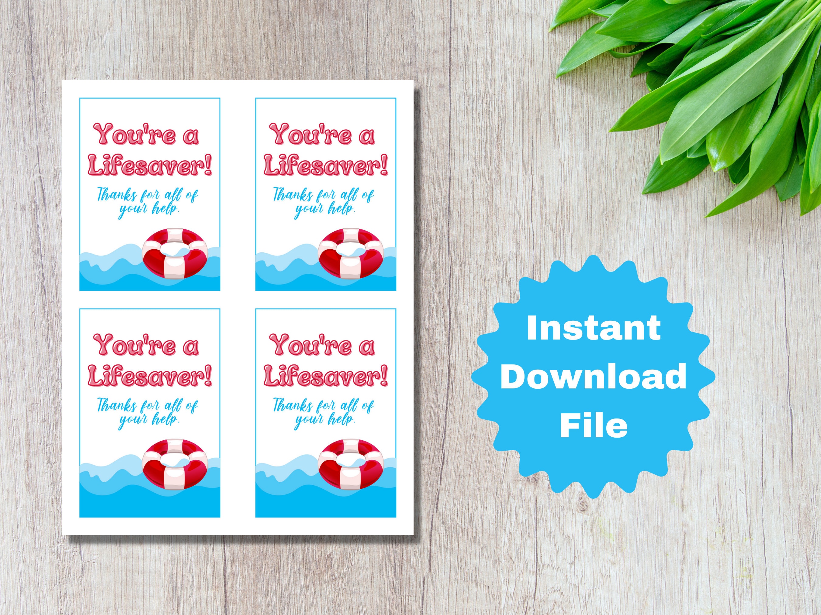 You're a Lifesaver Instant Download Digital Thank You Card | Thank You ...