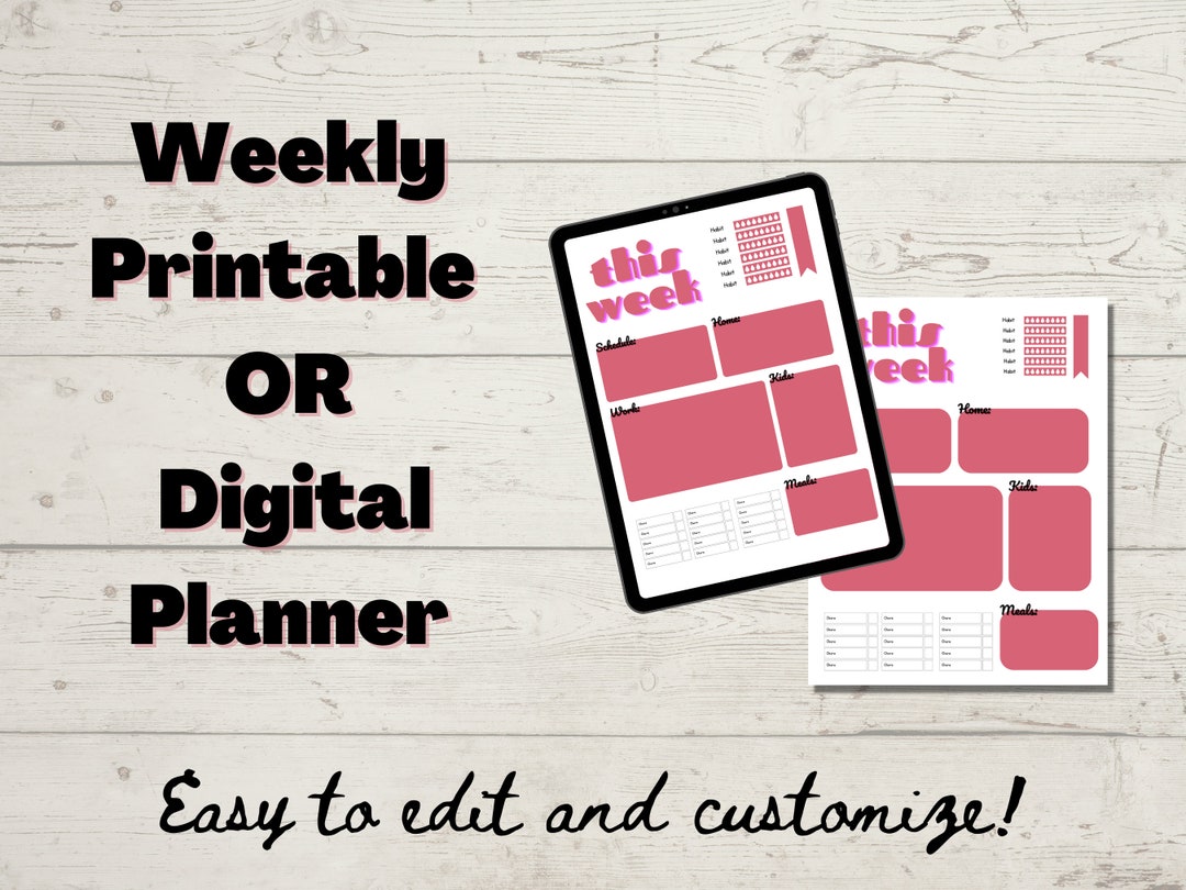 Weekly Planning Page - Printable or Digital Download - Etsy