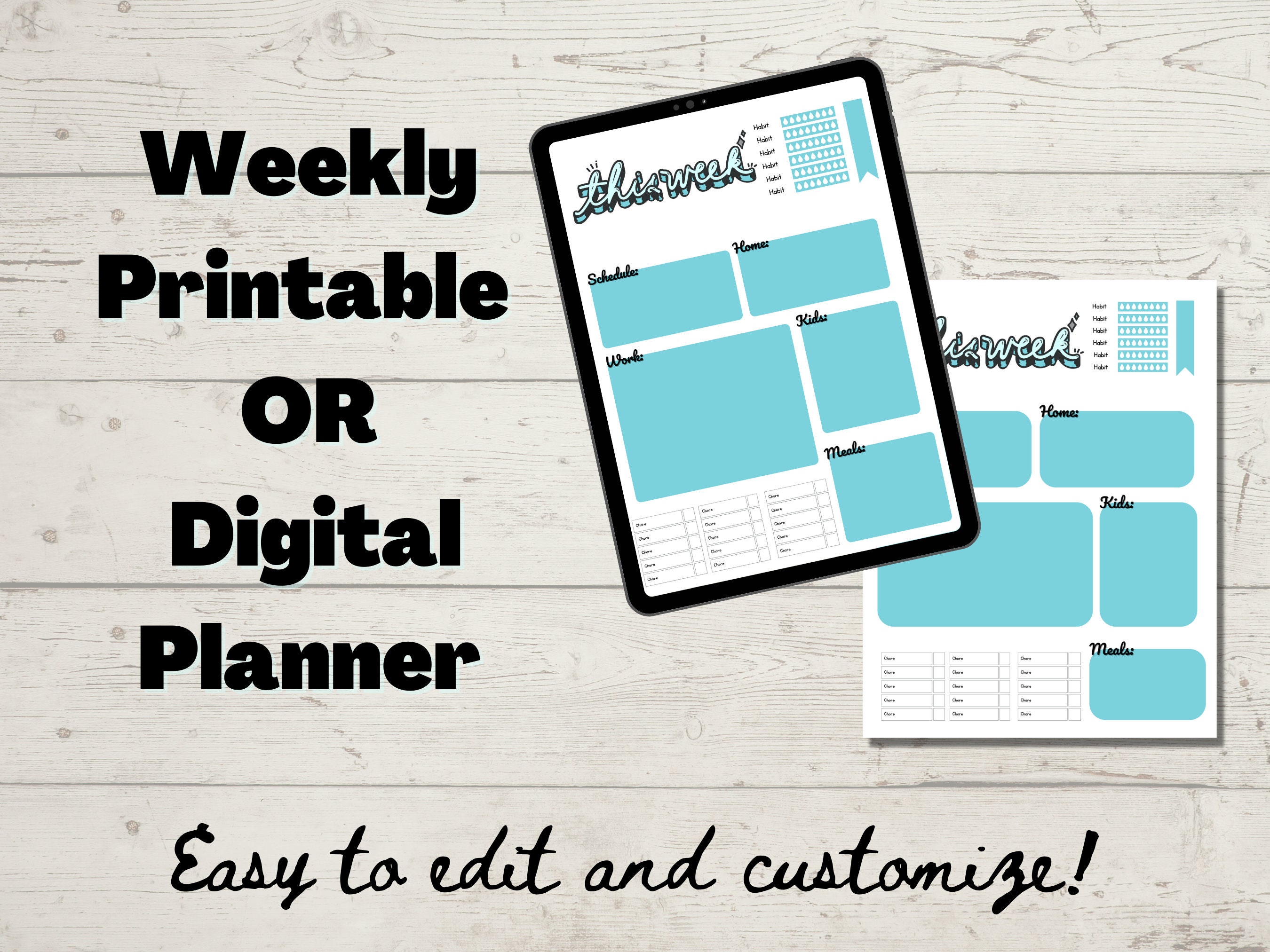 Weekly Planning Page - Printable or Digital Download - Etsy