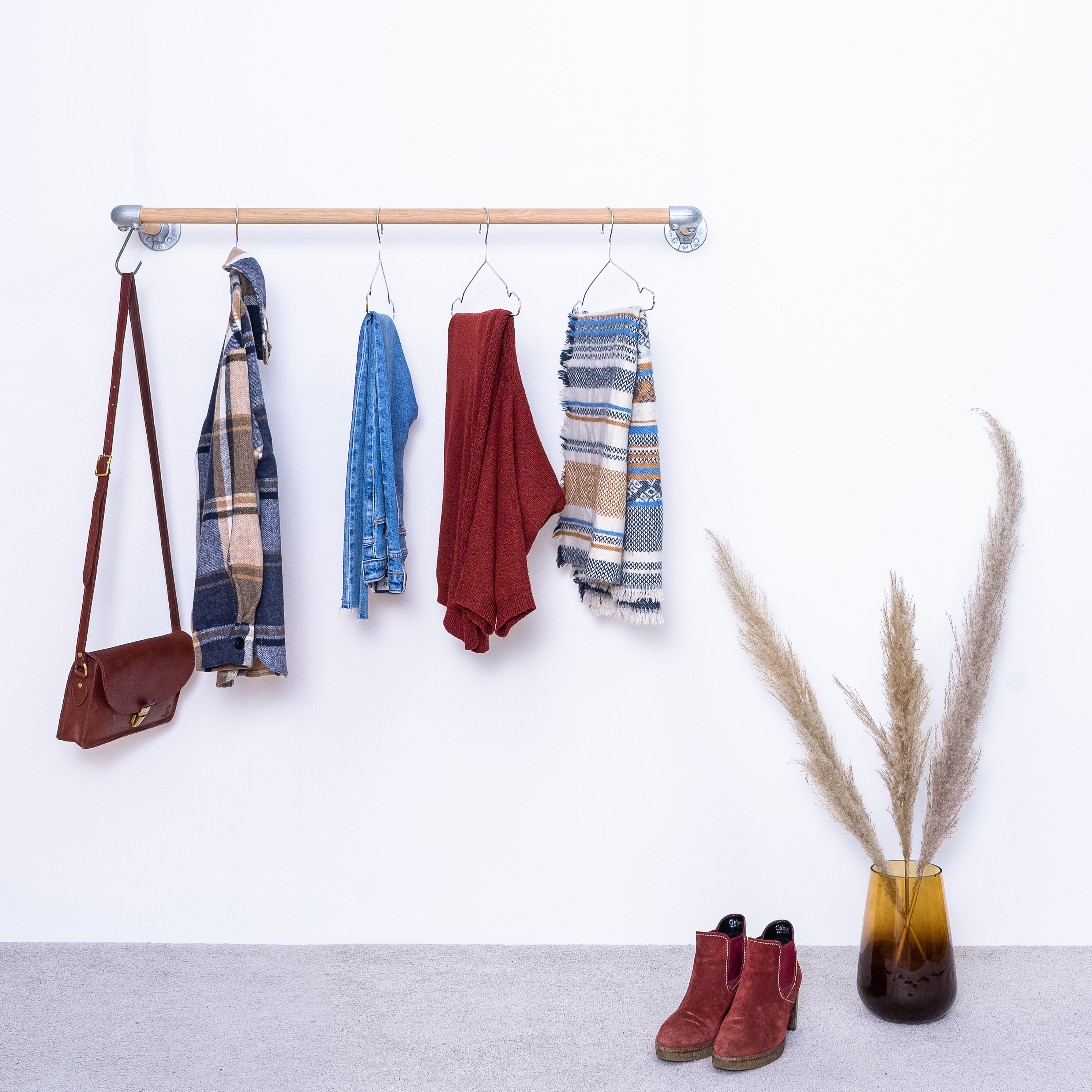 Oak Clothes Rail for Wall Mounting in Scandinavian Design for the ...
