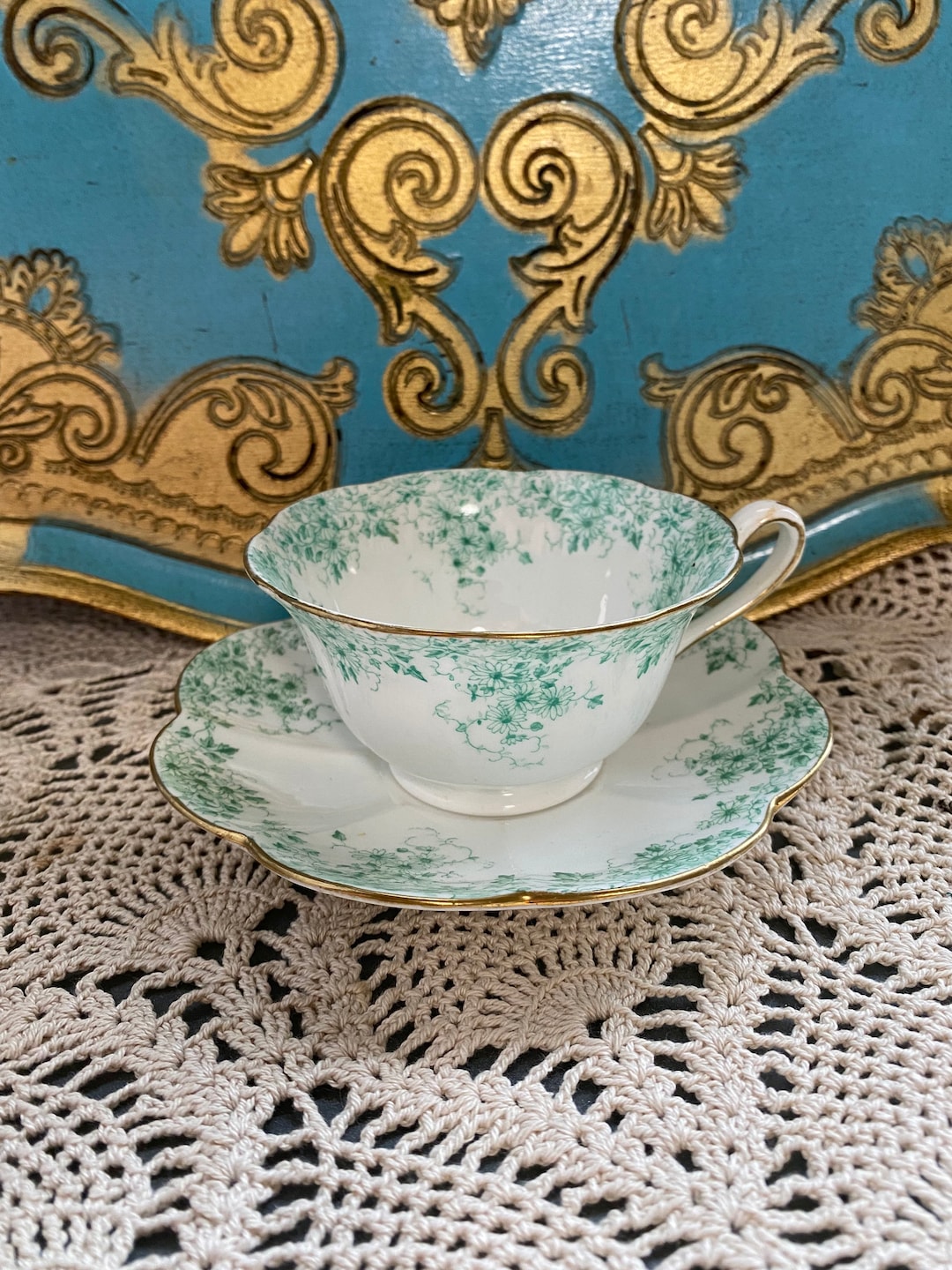 As is the Foley China Pre-shelley Dainty Green Tea Cup and Saucer ...