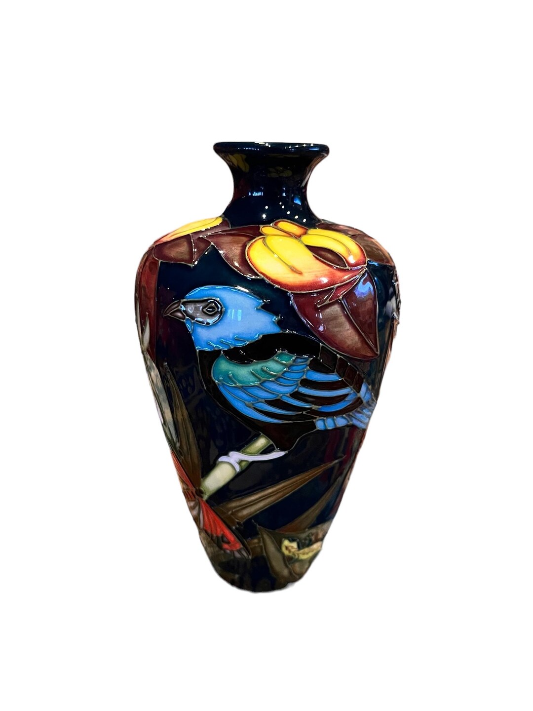 Vintage Moorcroft Avalon Butterfly, Blue Bird and Lizard Vase 6 1/2” T ...