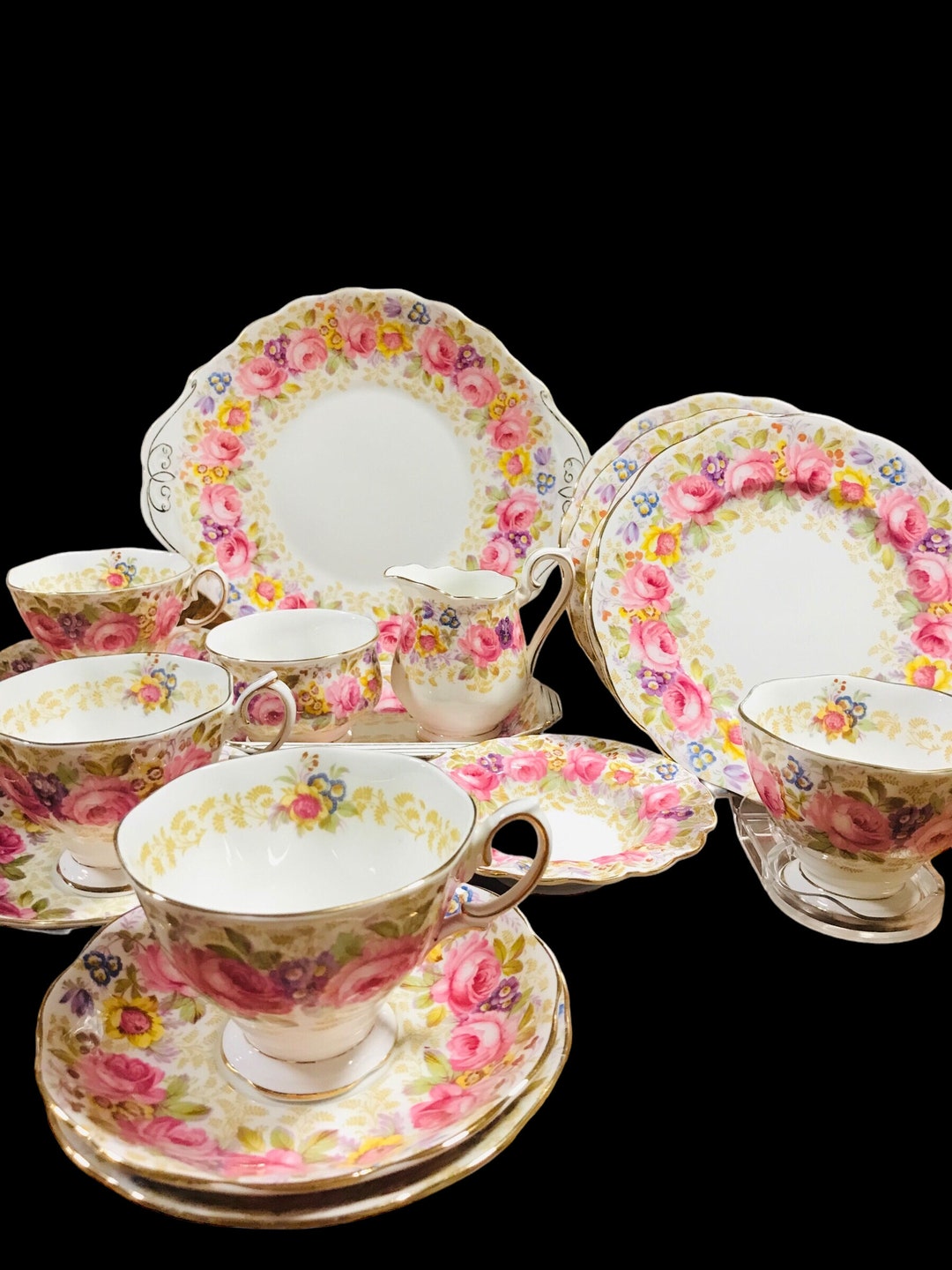 17-PC Vintage Royal Albert Serena Pink Rose Afternoon Tea Set 839329 ...