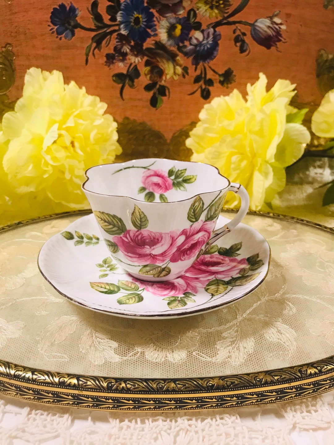 Vintage Collectible Shelley “rambler Rose” #13671 Pink Rose With Gold ...