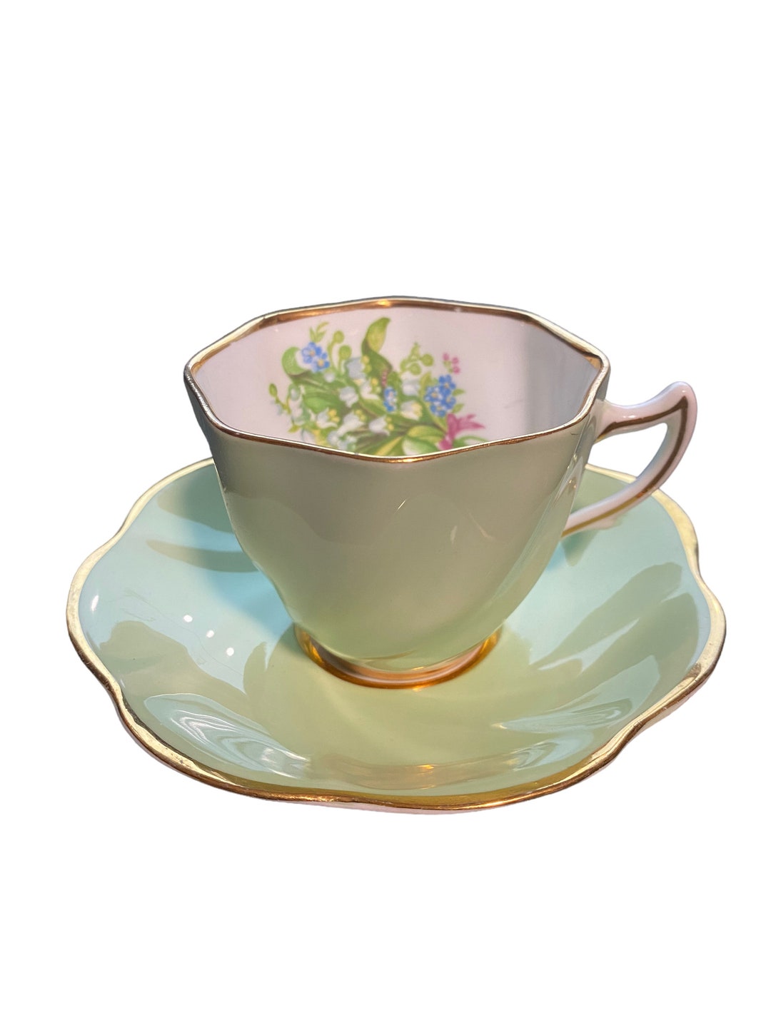 Vintage English Clare Green Tea Cup and Saucer With Lily of the Valley ...