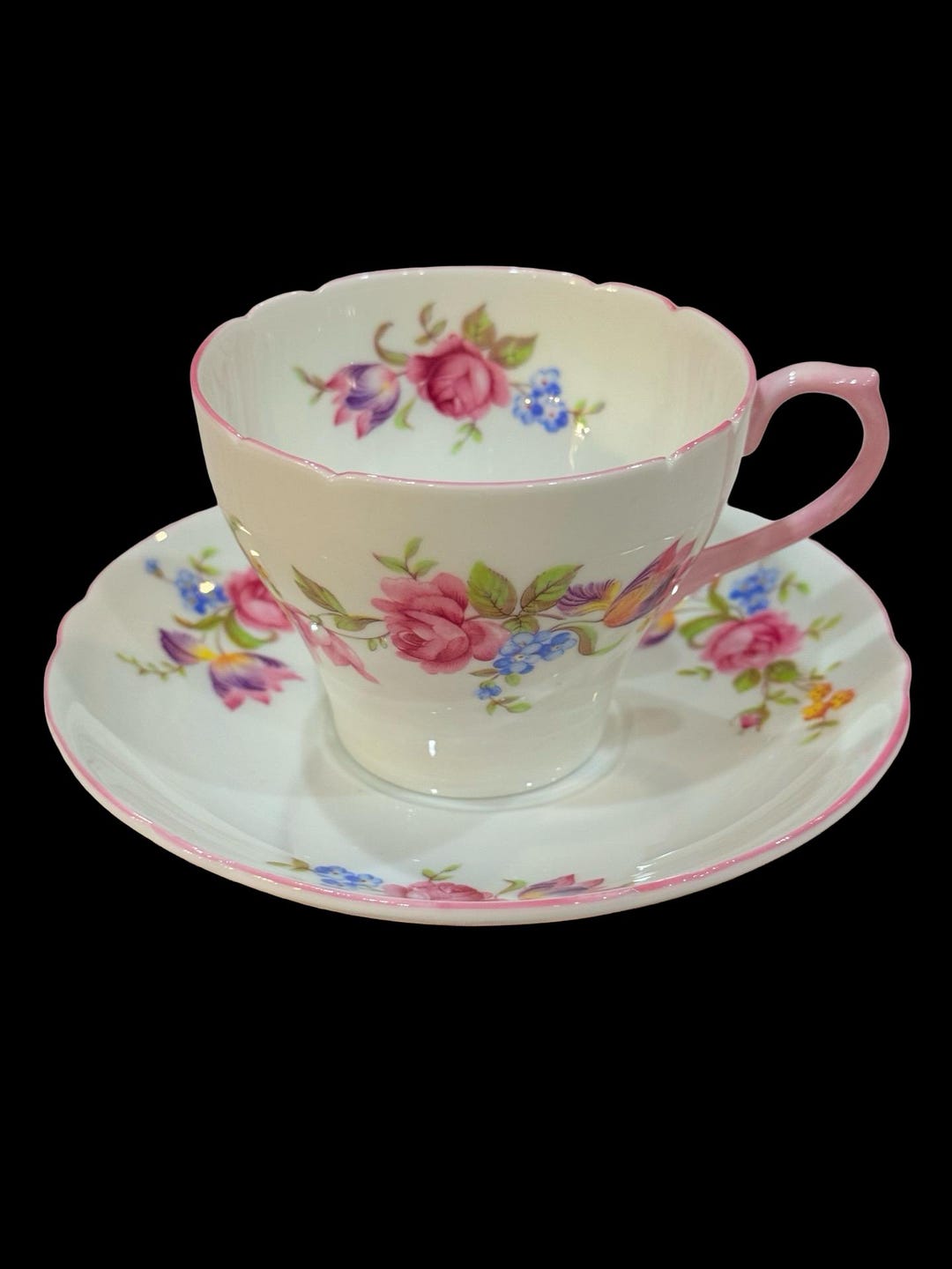 Shelley Pink Rose Small Tea Cup and Saucer Set With Pink Trim and ...