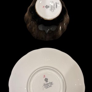 Adderley Black Tea Cup and Saucer With Cabbage Pink Rose Bone China ...