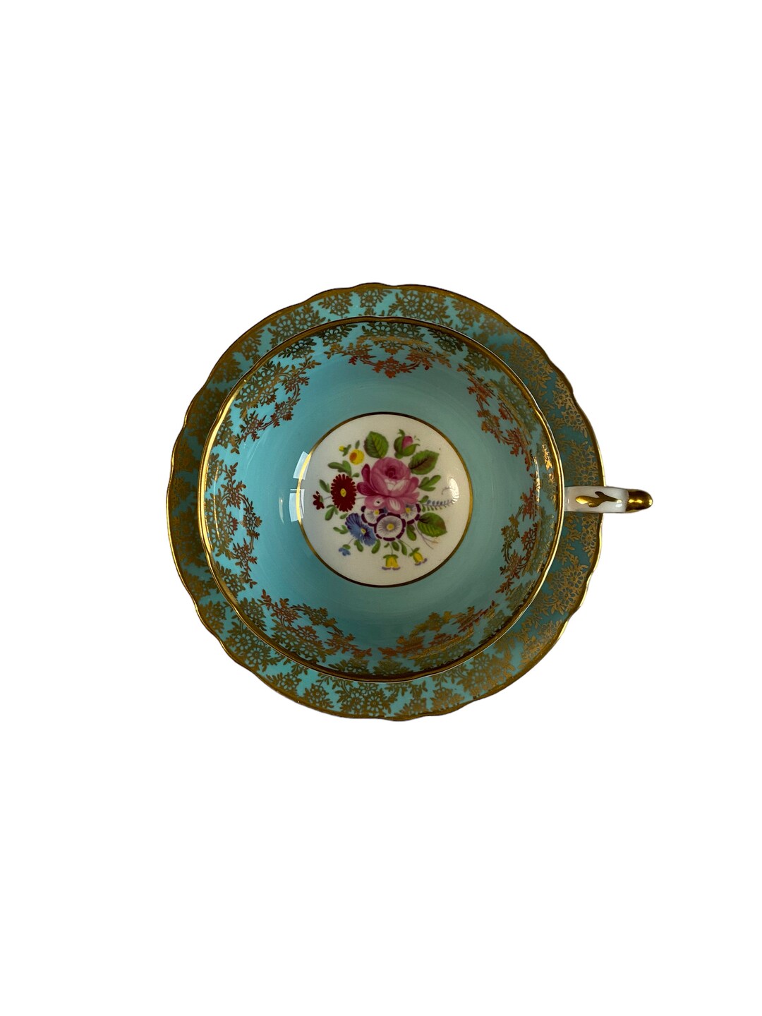 Vintage Paragon Blue Tea Cup and Saucer With Pink Roses and Gold ...