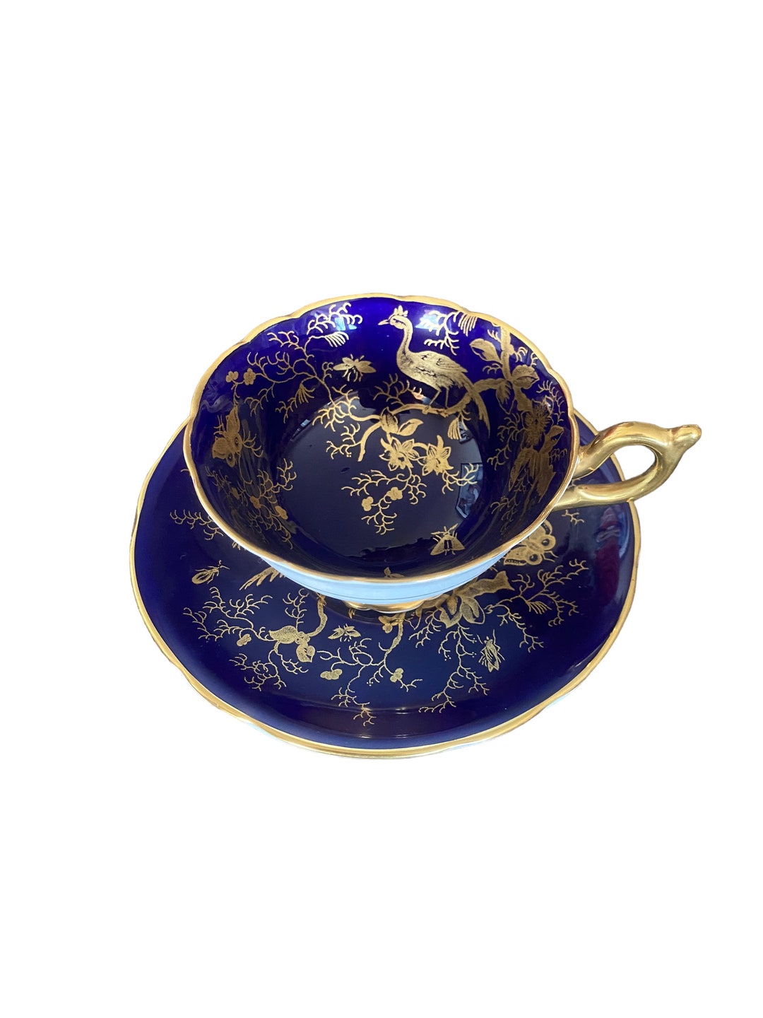 Rare Coalport Cobalt Blue Cairo Tea Cup and Saucer Gold Bird, Gift for ...