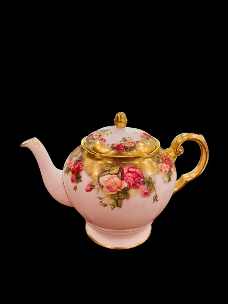 As is - Royal Chelsea Golden Rose Heavy Gold Afternoon Tea for 4 ( Set ...