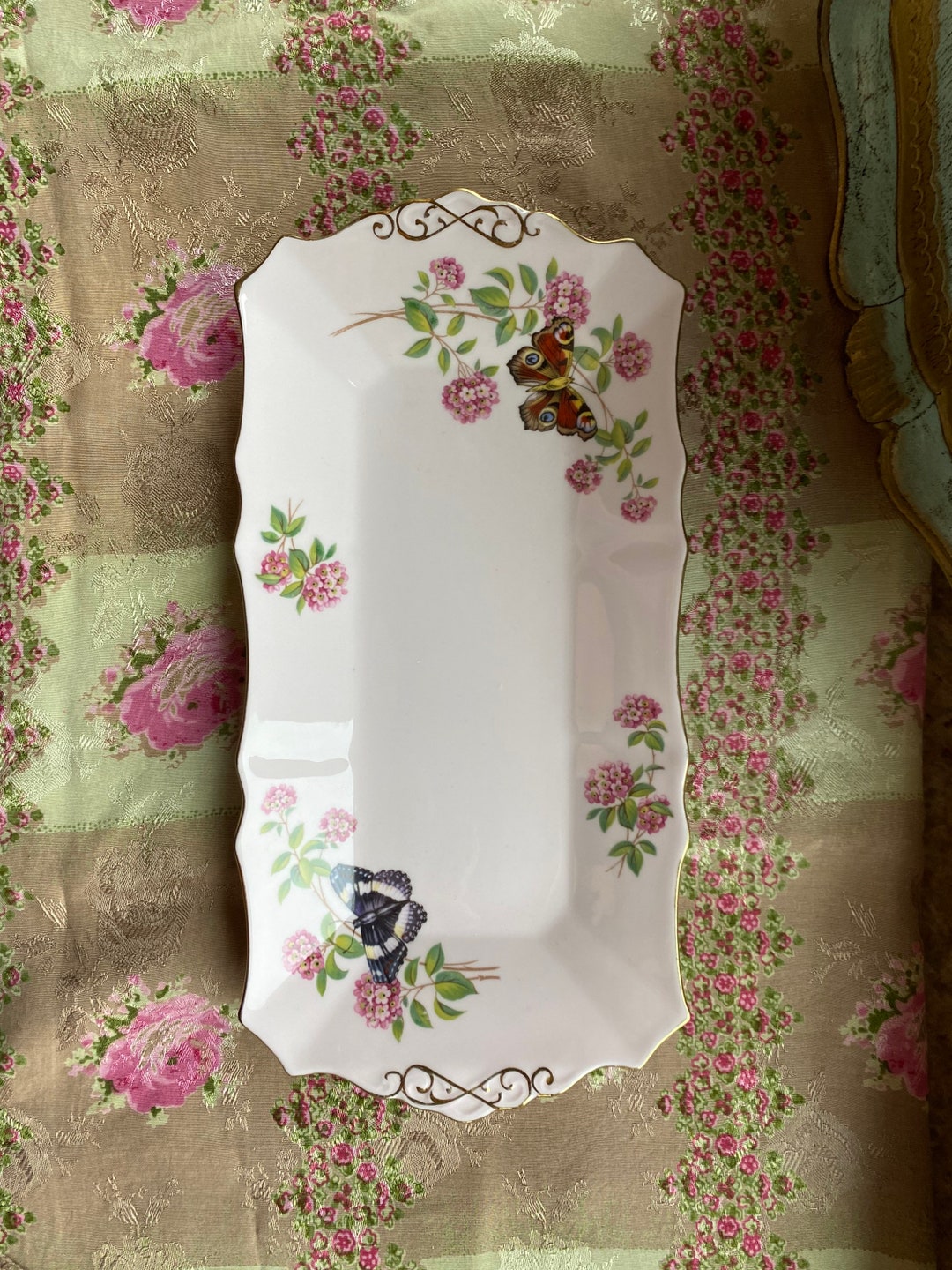 Vintage Pink Tuscan June Glory Long Sandwich Plate With Butterflies and ...