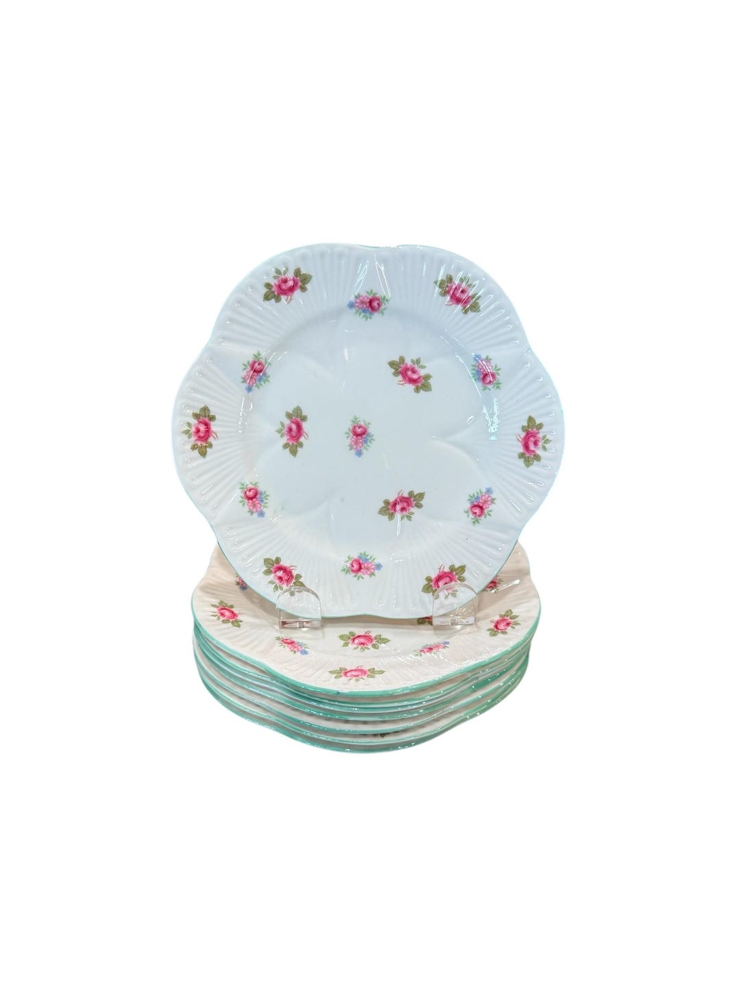 Shelley Rosebud Dainty Pink Flowers Set of 8 Dessert Plates 6” Diameter ...