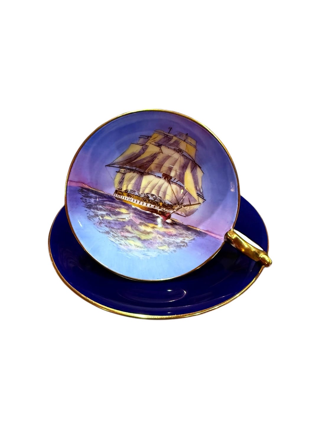 Aynsley Hand Painted Sailing Clipper Ship Tea Cup and Saucer With ...